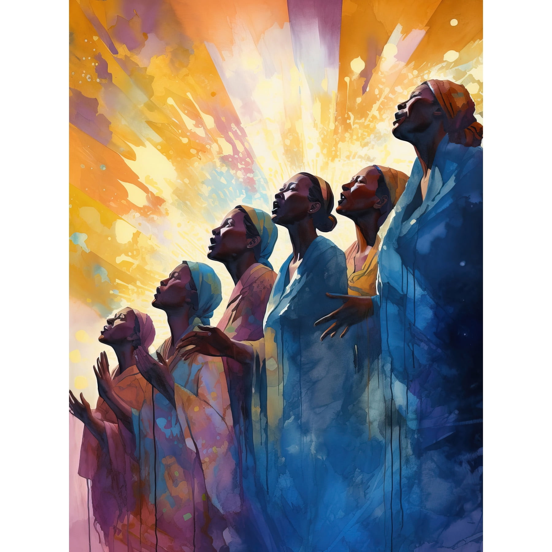 Female Gospel Choir Group Singing Hymns Modern Watercolour Painting ...