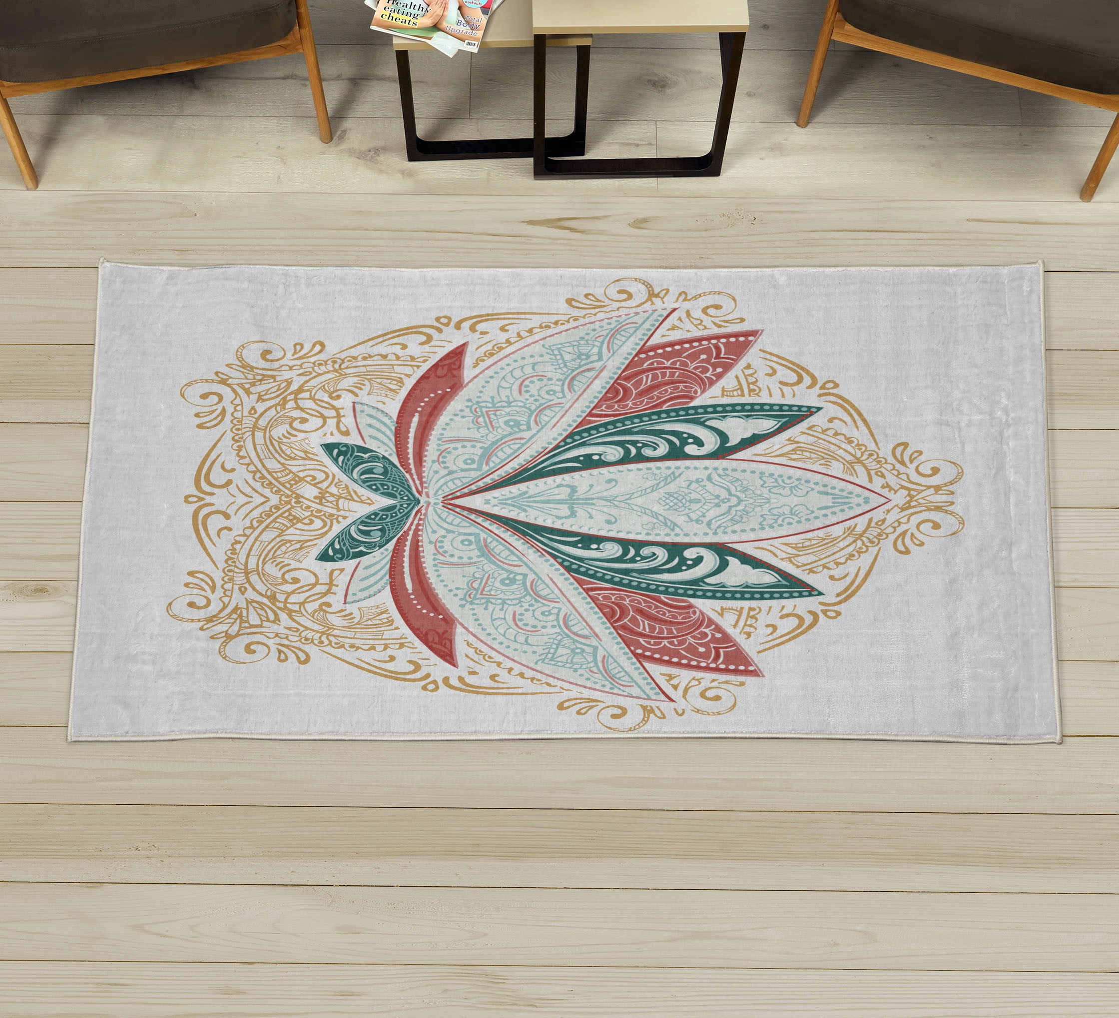 Lotus Decorative Rug, Flower Bloom Ornaments Exotic Petals Oriental ...