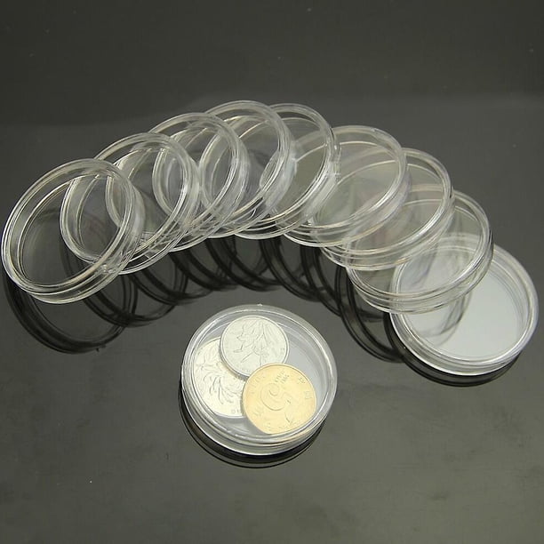 Coin Storage Box 35mm Clear Round Capsules Holder Set of 10 Container ...