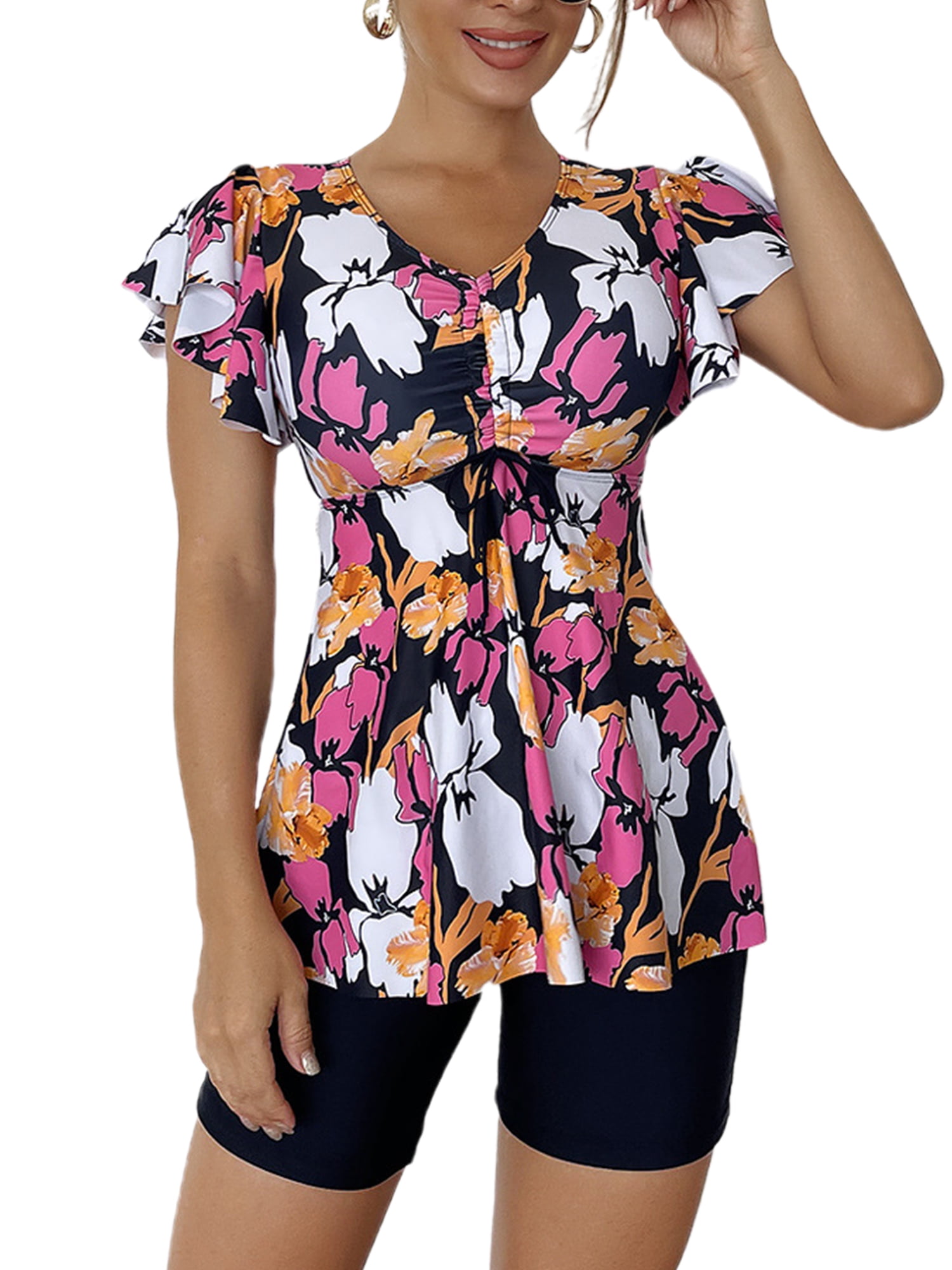 Glonme Women Swimwear V Neck Tankini Sets Floral Print Quick Dry Two ...