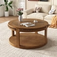 31.5" Round Solid Wood Coffee Table with 2-Tier Storage Shelf, Modern ...