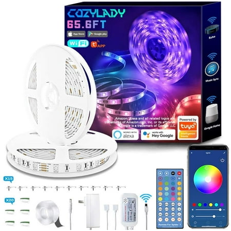 WiFi LED Strip Lights 65.6FT, Music Sync LED Light Strip Compatibwith ...
