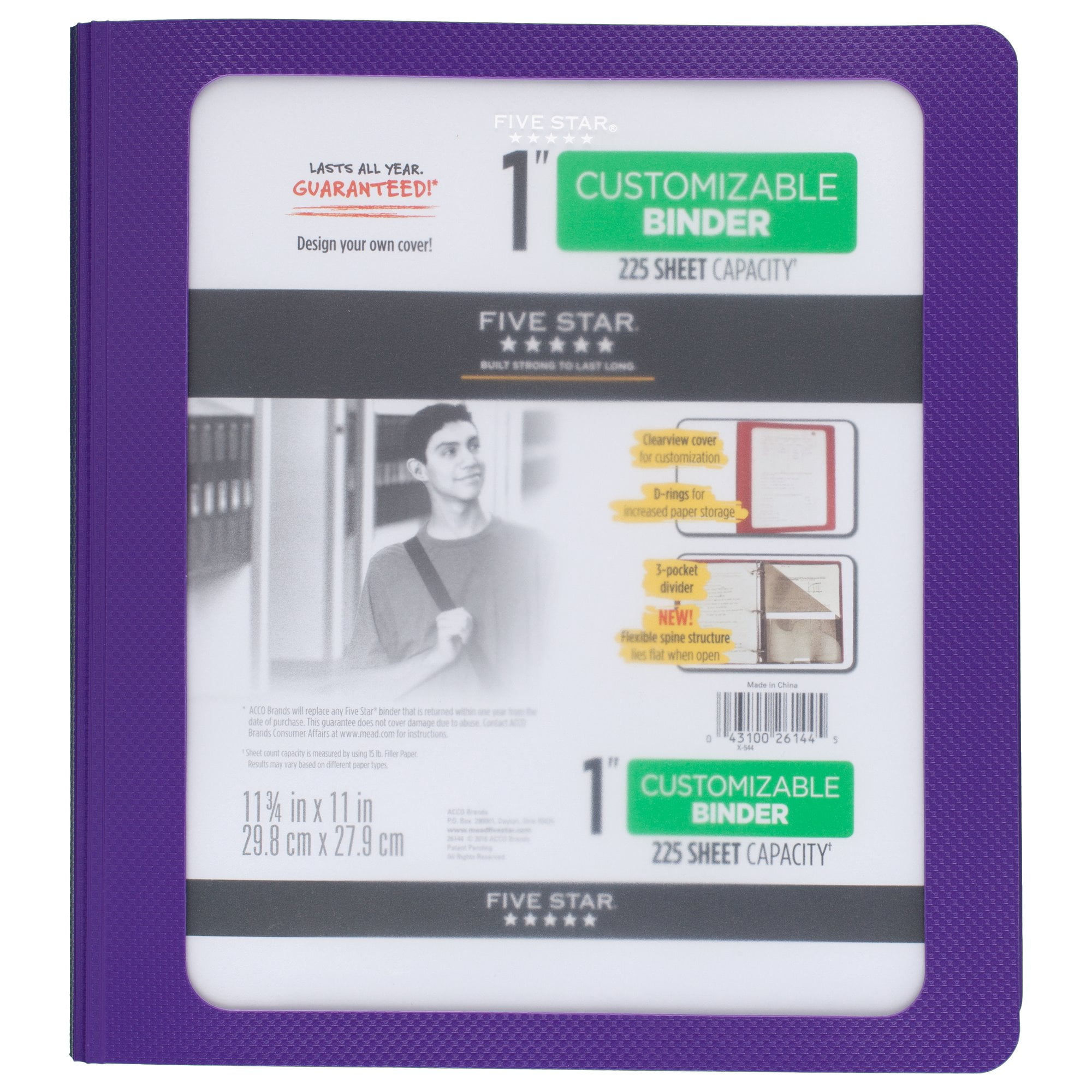 Five Star Customizable 1" D-ring Plastic Binder - Walmart.com