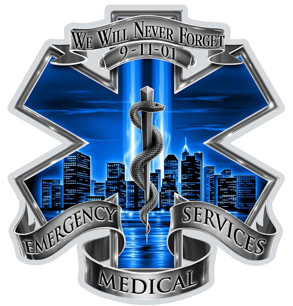 EMT 911 EMS Blue Skies We Will Never Forget 4In Reflective Decal ...