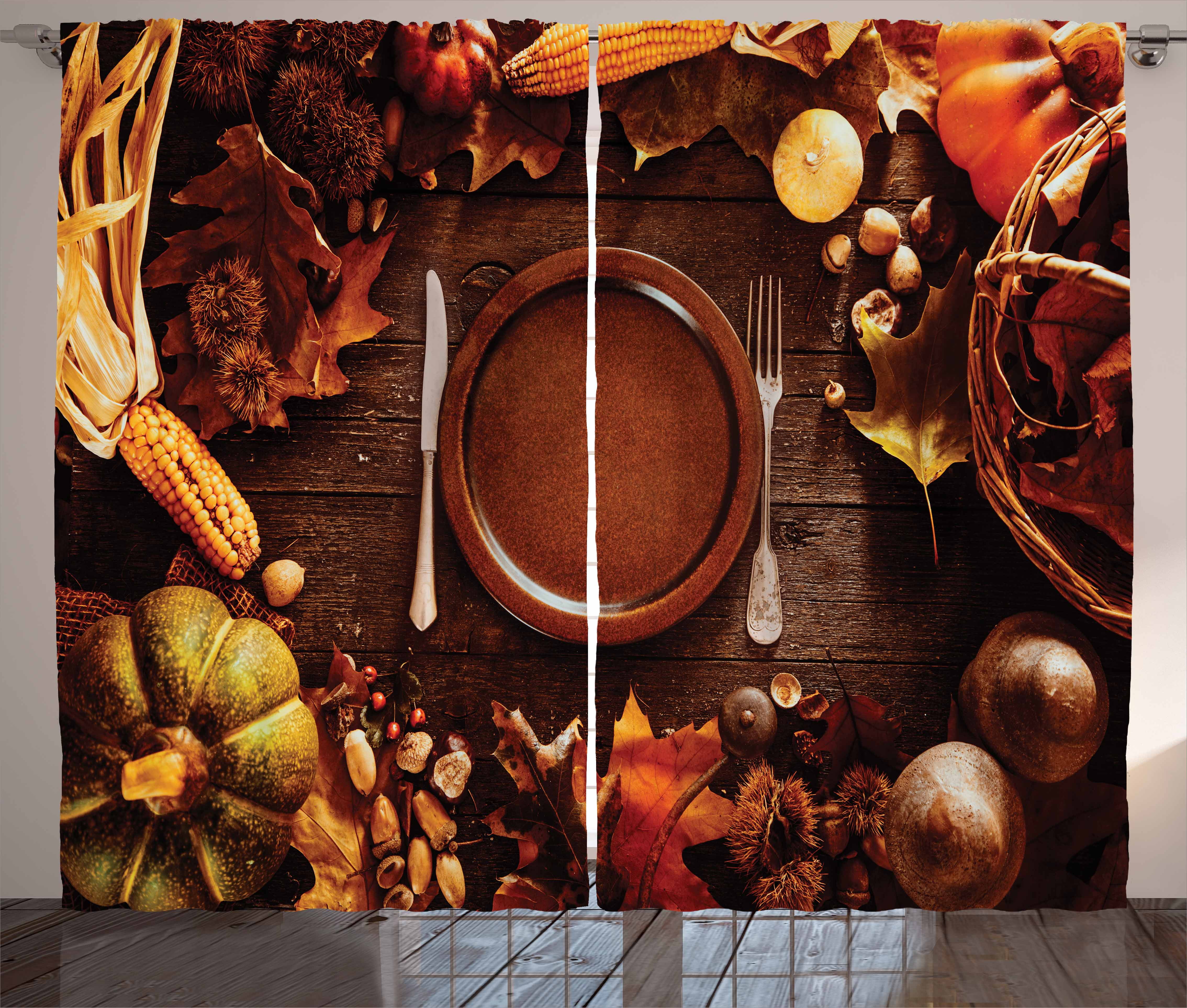 Harvest Curtains 2 Panels Set, Dinner at Thanksgiving Fall Color Theme ...