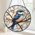 Blue Bird Spring Scene Stained Glass Suncatcher, Round Window Decor ...
