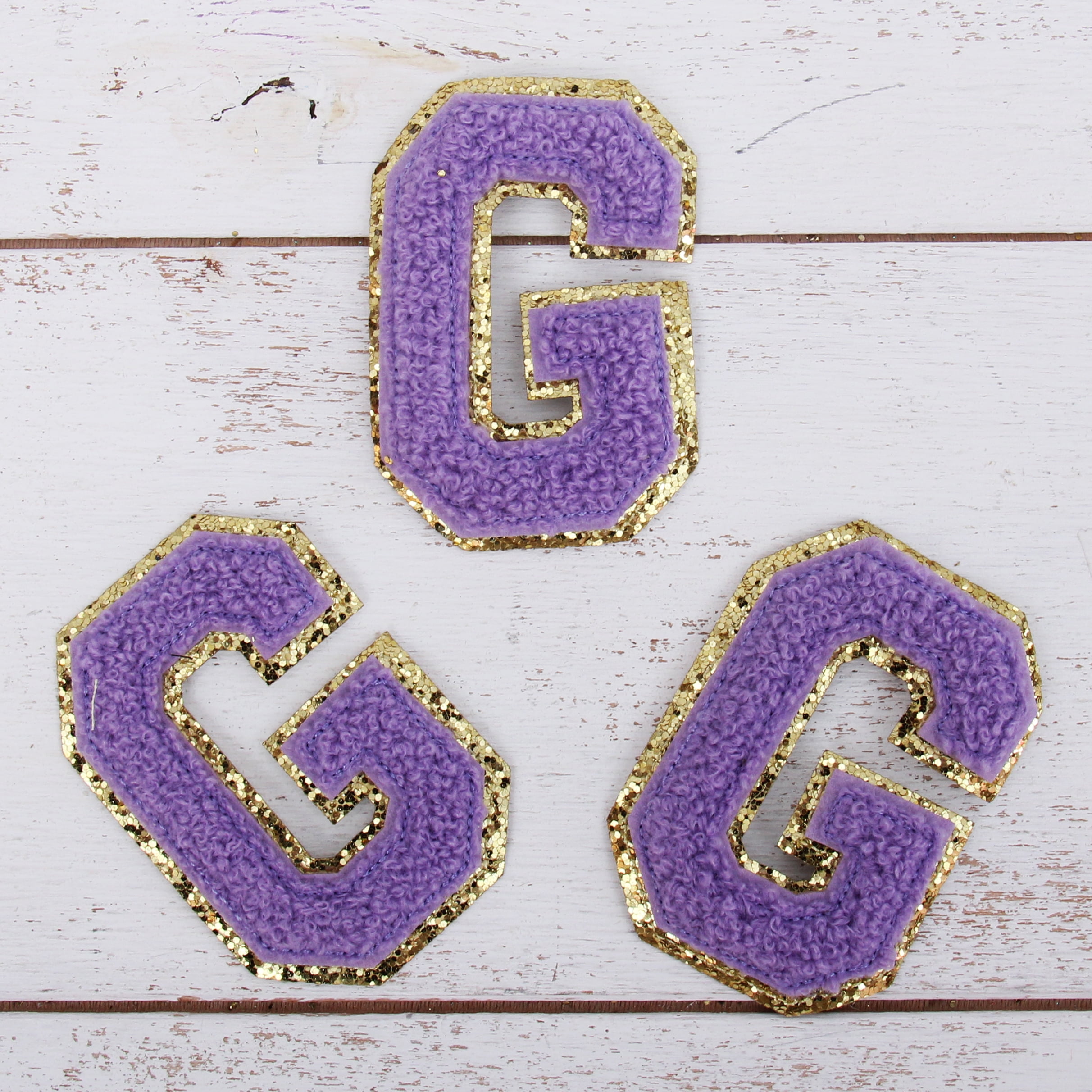 3 Pack Chenille Iron On Glitter Varsity Letter "G" Patches - Lavender ...