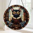 Black Cat Reading Stained Glass Style Suncatcher – Window Decor ...