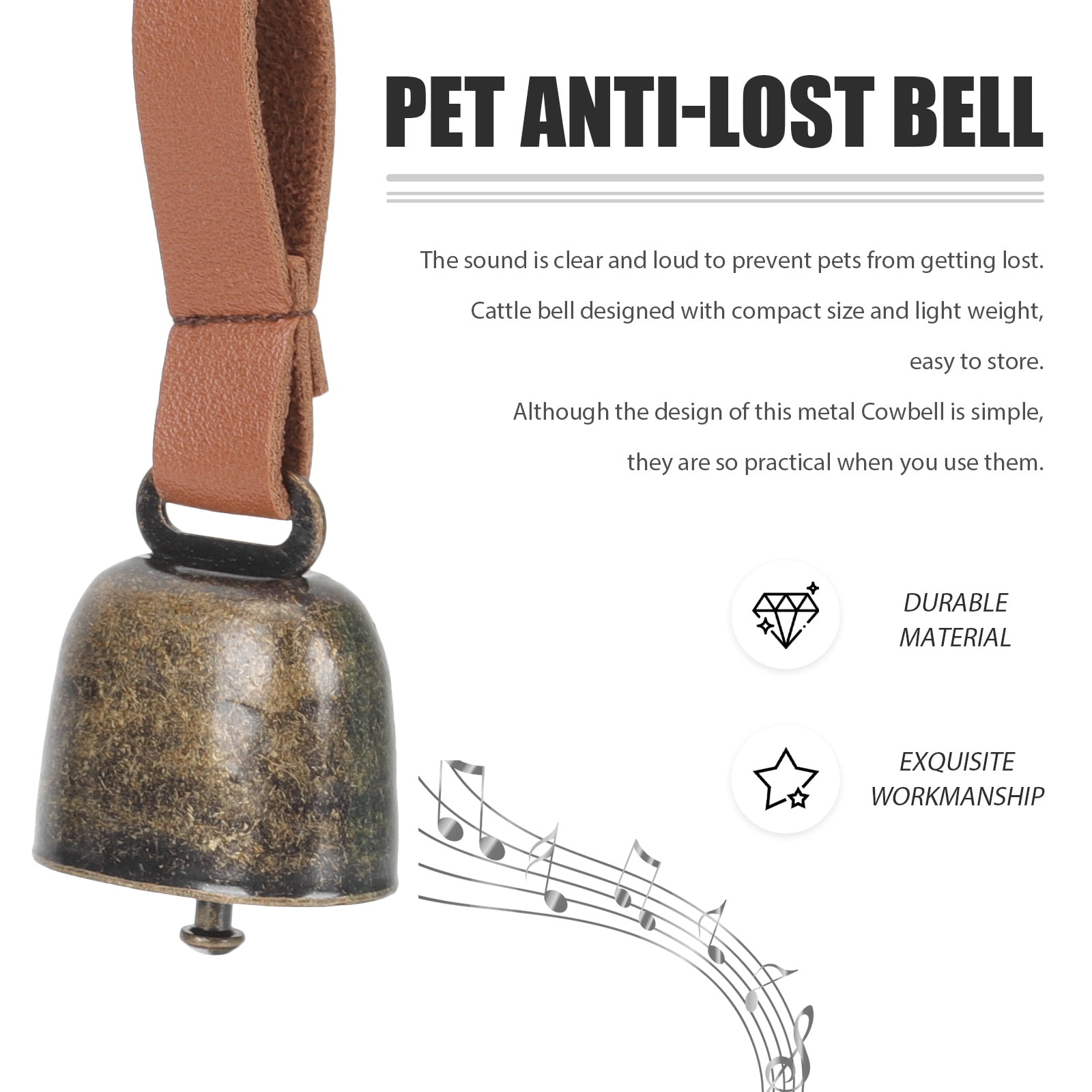 Dog Training Bells Pet Dog Collar Bell, Copper Collar Bell With Cowhide ...