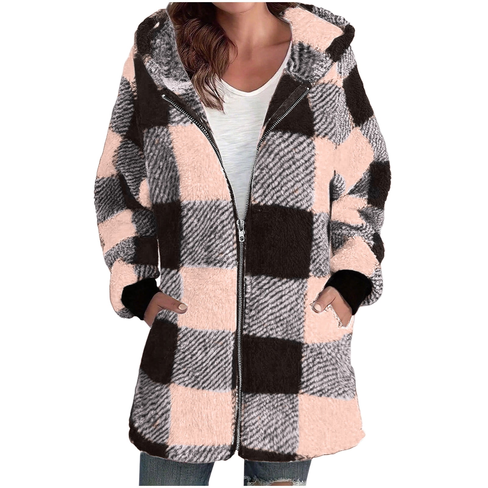 Click here for Aohooy Womens Plaid Hoodie Jacket Oversized Sherpa... prices
