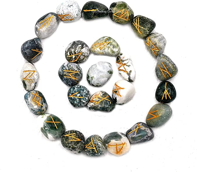 Tree Agate Crystal Runes Stone Set Elder Futhark - Walmart.com