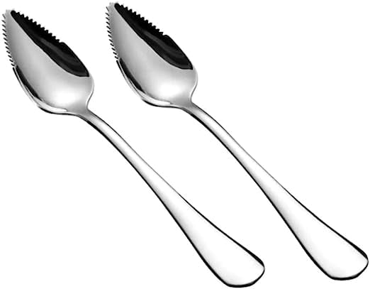 DJKET 2pcs silver stainless steel spoon with serrated teeth grapefruit ...