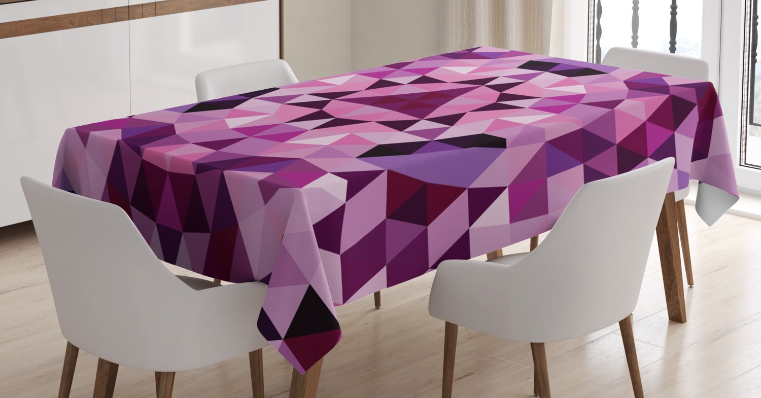 Purple Mandala Tablecloth, Round Mosaic Pattern Consists of Triangular ...