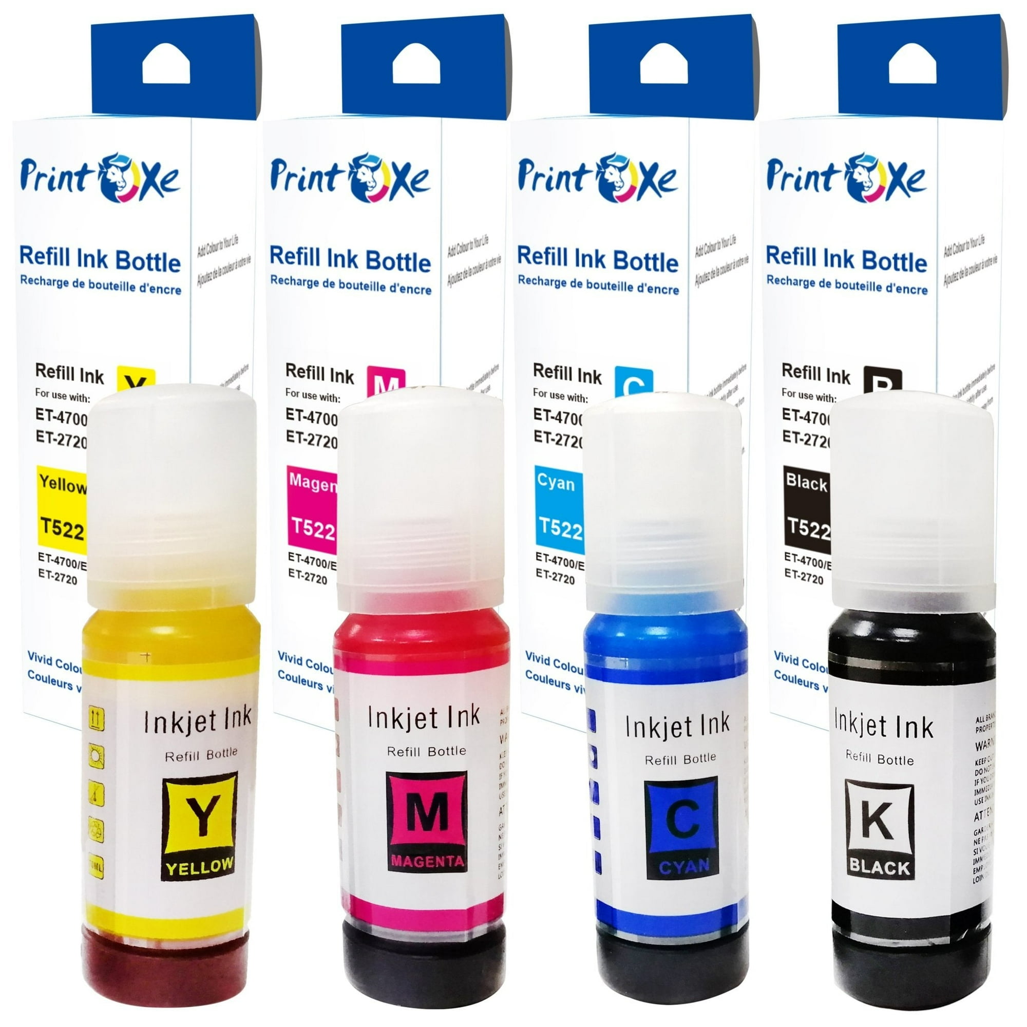 T522 Compatible Ink Refill Bottles Set 522 of 4 Colours Black T522120 Cyan T522220 Magenta T522320 Yellow T522420 for Epson Eco Tank.