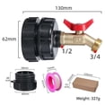 IBC Tote Tank Adapter with Brass Valve, 2.44" Fine Thread to 1/2" 3/4 ...