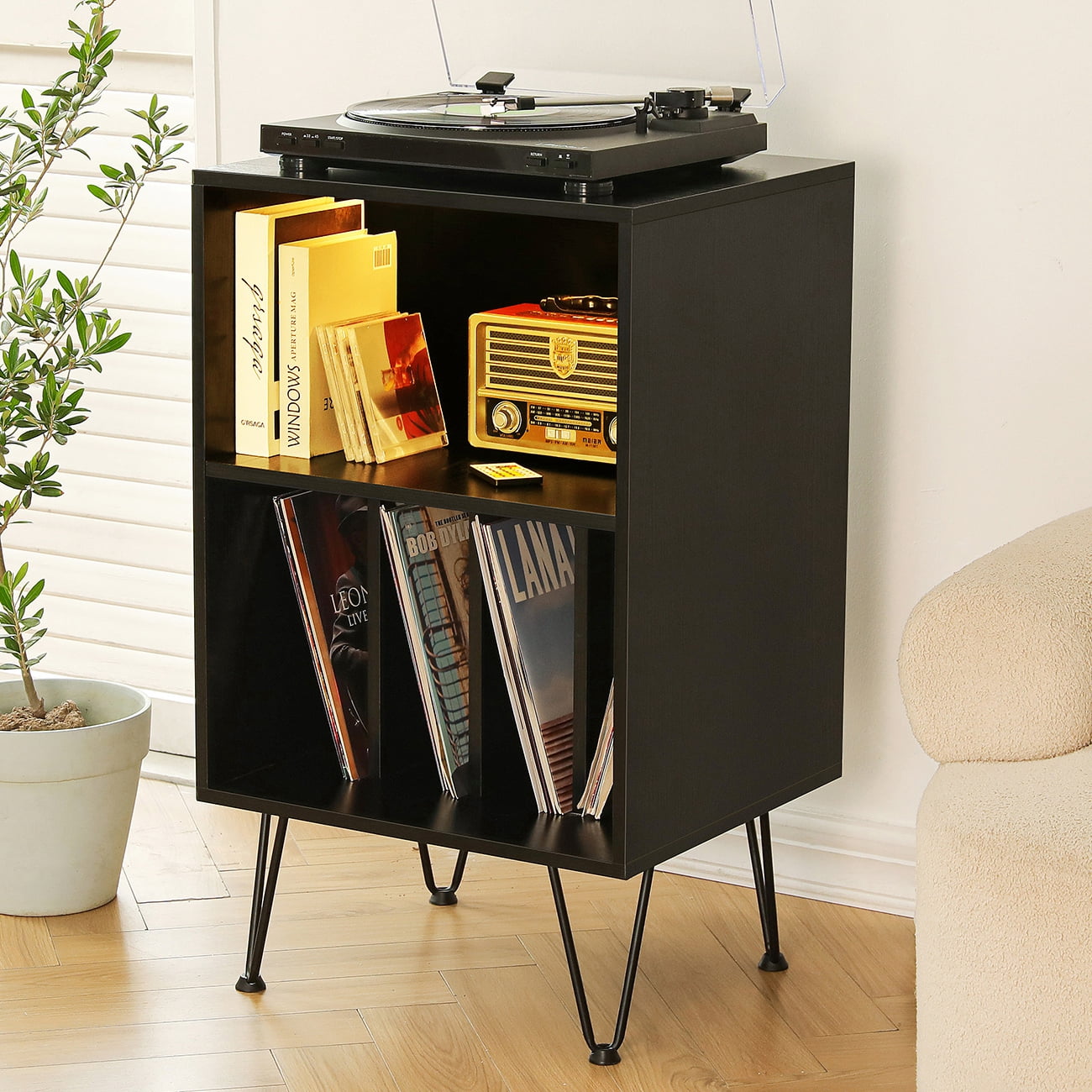 Hommpa LED Nightstand with Open Shelf , Bedside Table with Metal ...