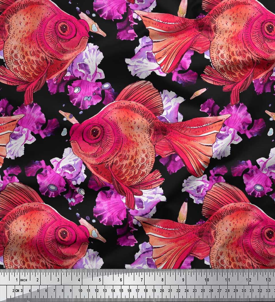 Soimoi Modal Satin Fabric Fish Ocean Print Fabric by The Yard 42 Inch ...