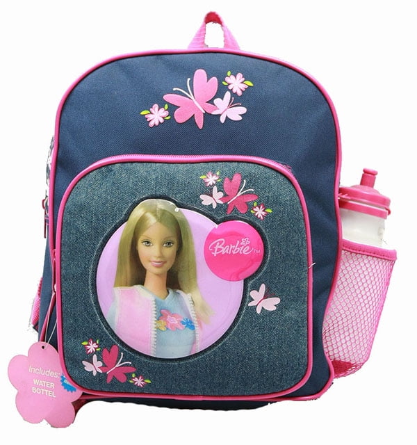 Small Backpack - Barbie - w/ Water Bottle Denim Flowers New School Bag ...