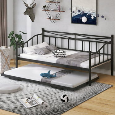 Sesslife Metal Daybed with Adjustable Trundle, Full Size Daybed with ...