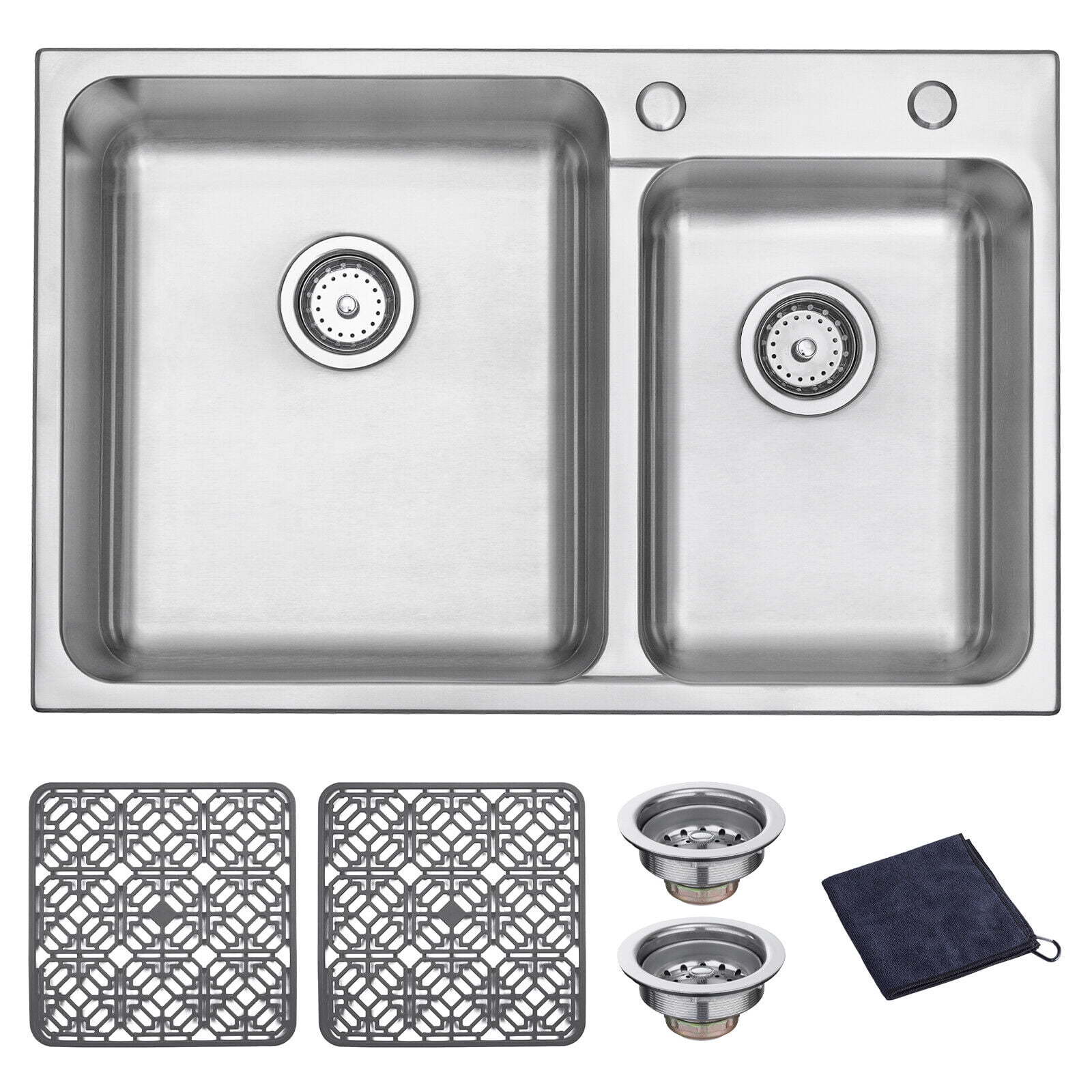 DIRECTUNIT Topmount Kitchen Sink 18 Gauge Stainless Steel Double Bowl ...
