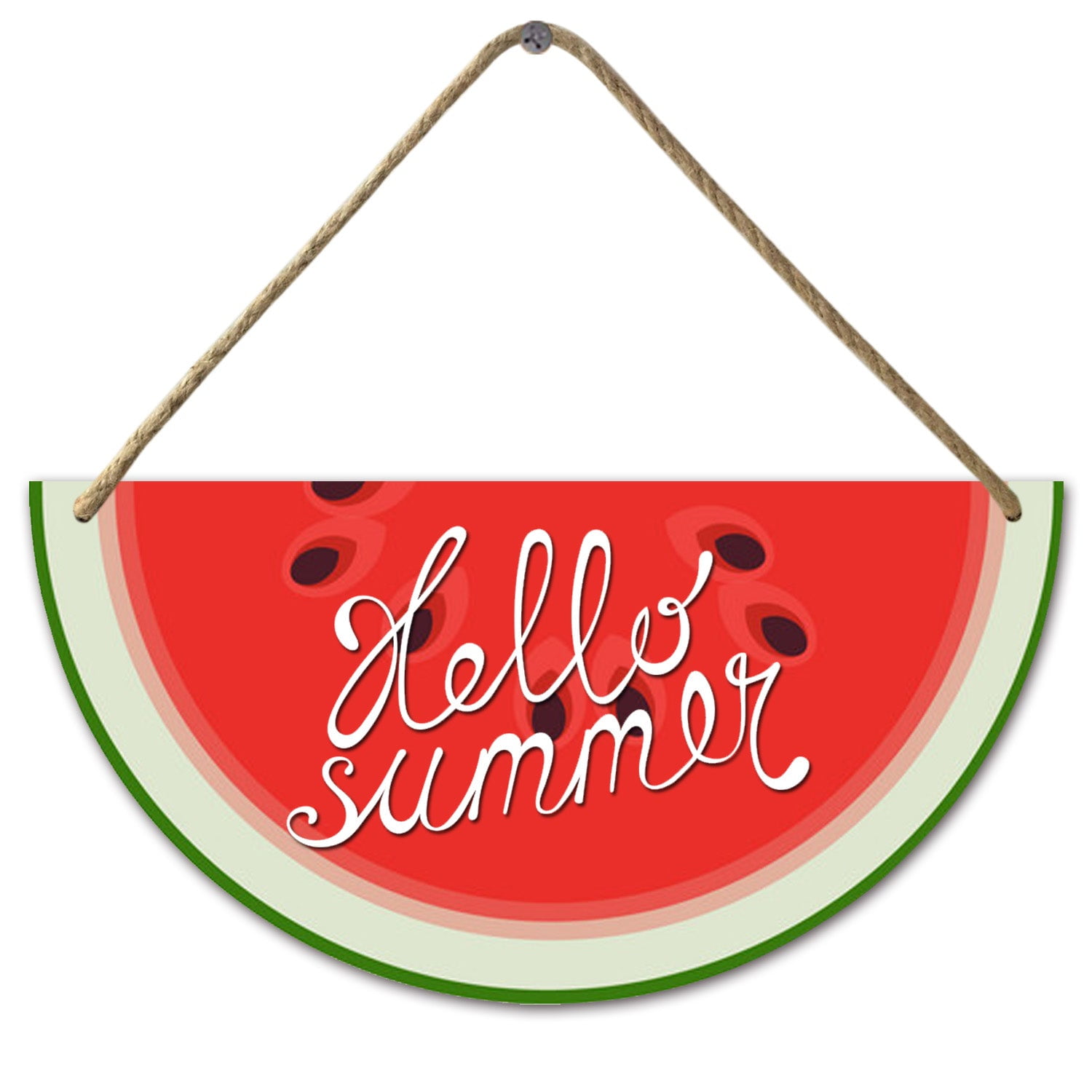 Eveokoki Watermelon Door Sign Hello Summer Door Hanger Wood Front Door