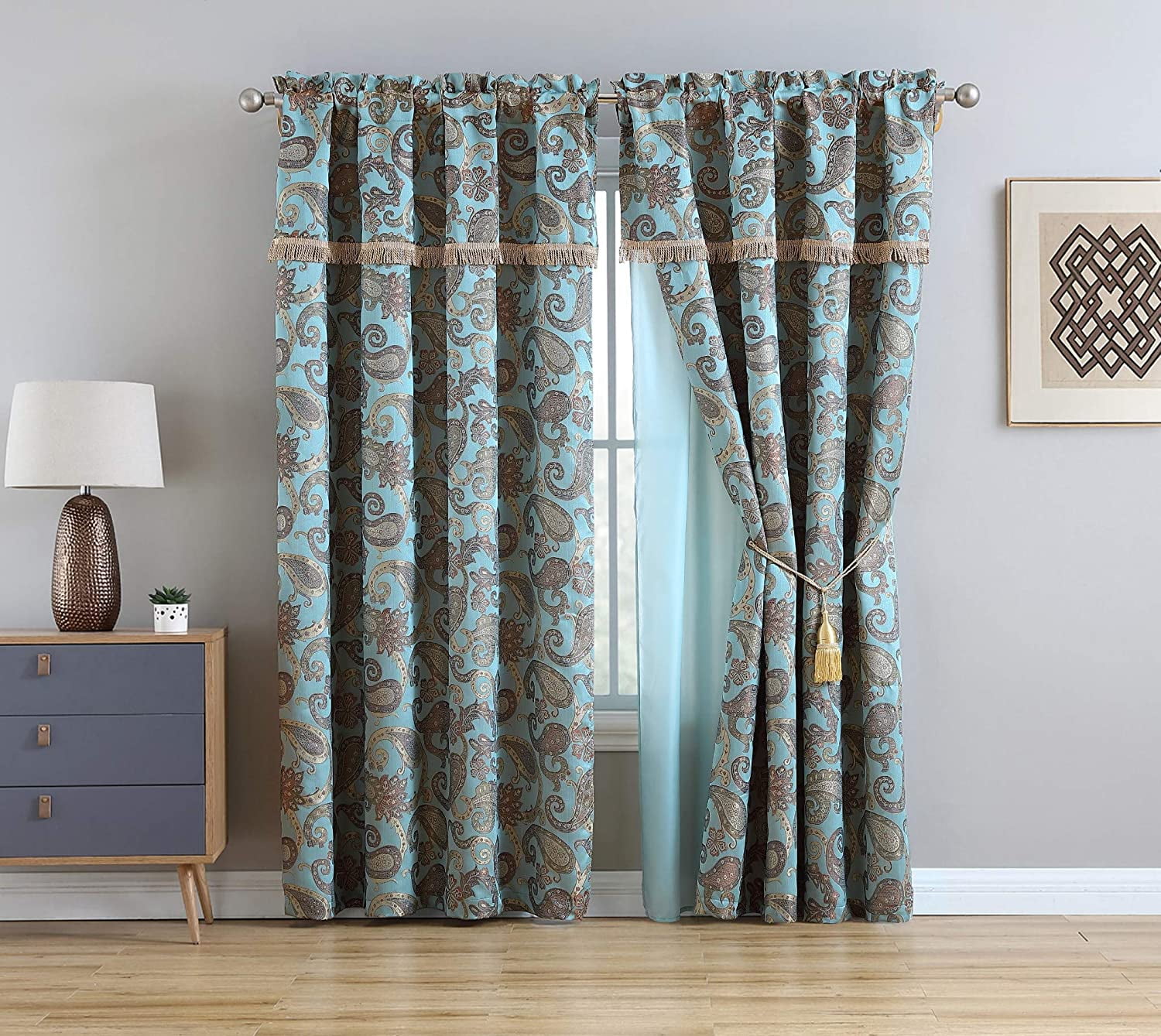 Chezmoi Collection Adelle 4-Piece Paisley Jacquard Embroidered Window ...