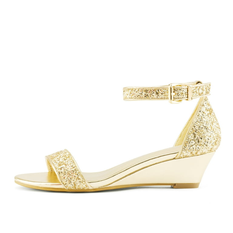 Gold Glitter Low Wedges