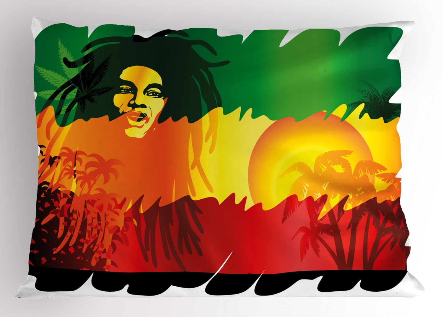 Rasta Pillow Sham Iconic Reggae Music Singer Abstract Design with Sun ...