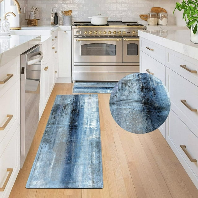 Kitchen Mat 2 PCS Blue Kitchen and Mats Blue Grey Abstract Art ...
