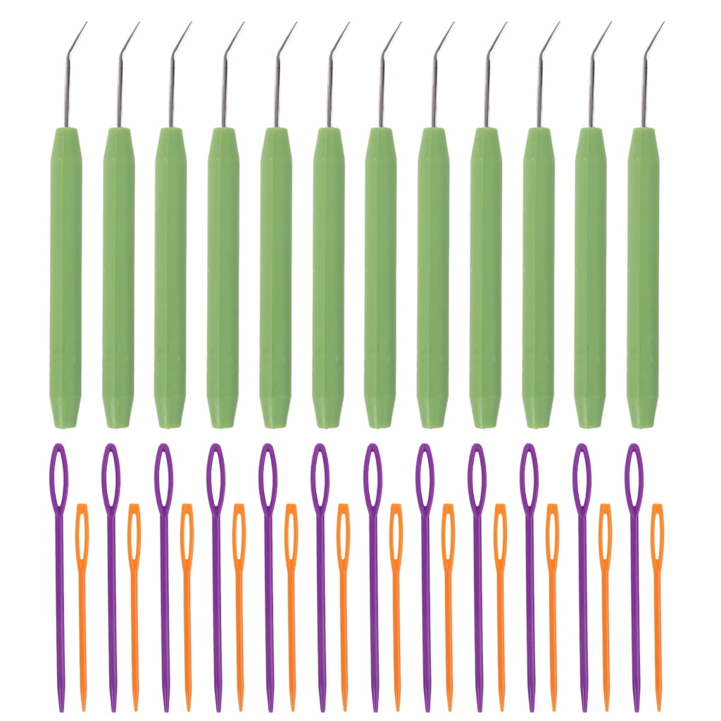 12 Pcs Knitting Crochet Loom Hook+24 Pcs Plastic Sewing Needles Craft ...