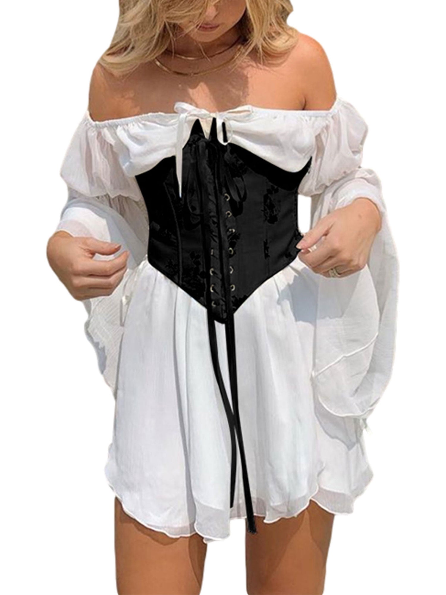 JINSIJU Women's Fashion Solid Color Waist Corset Lacing Cincher with ...