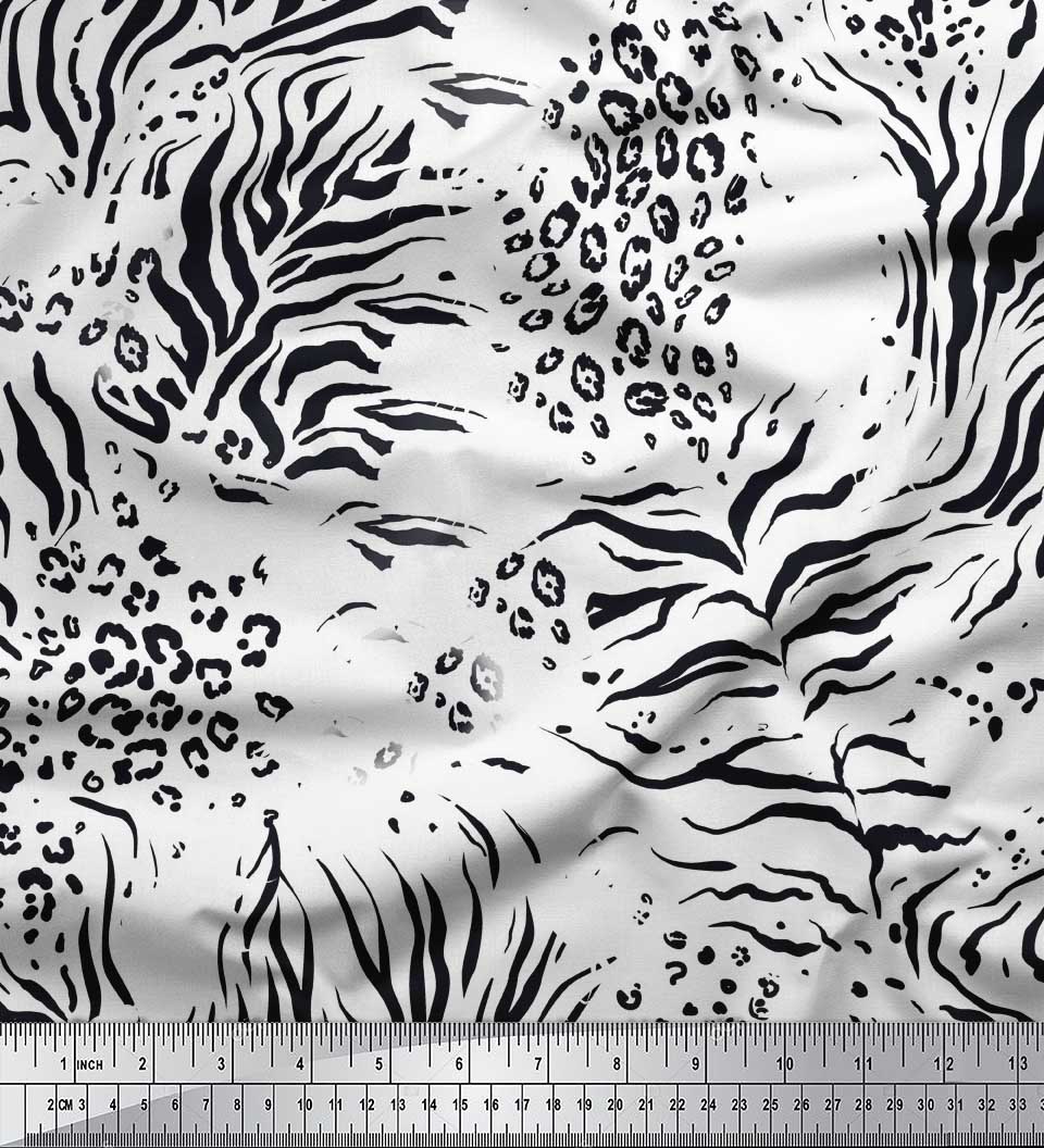 Soimoi White Silk Fabric Leopard & Tiger Animal Skin Print Fabric by ...