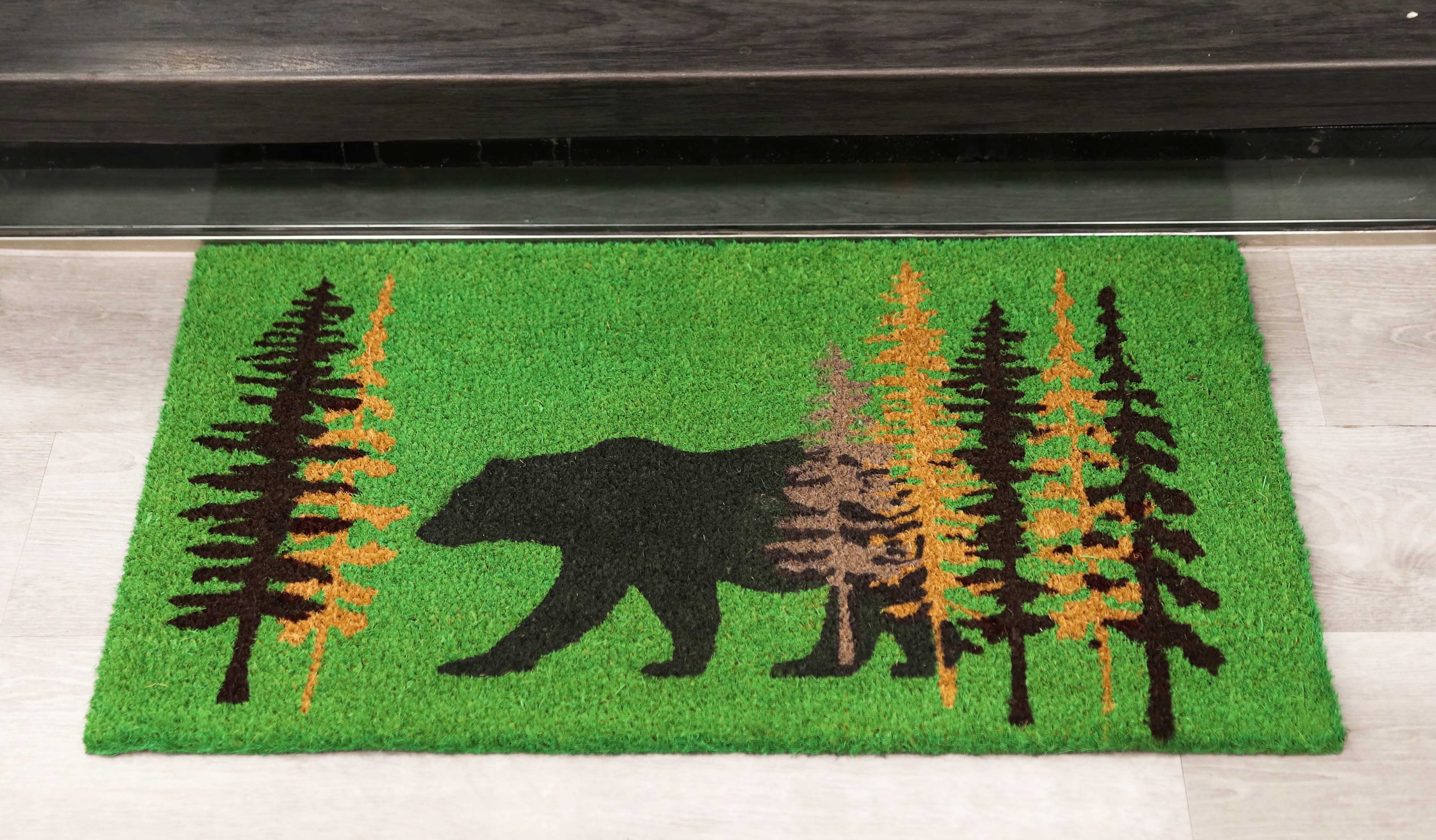 Rustic Black Bear By Pine Trees Coir Coconut Fiber Floor Mat Doormat 29 ...