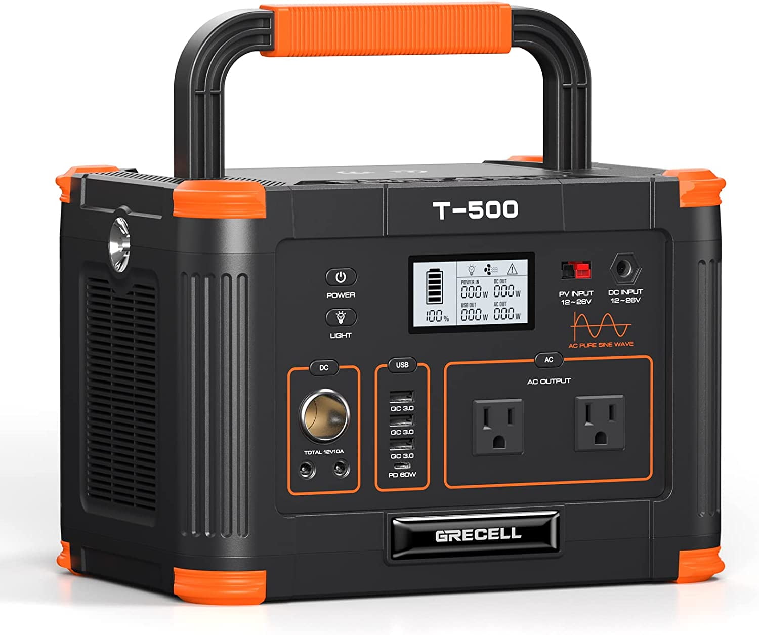 Portable Power Station 500W, GRECELL 519Wh Solar Generator with 60W ...