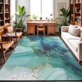 Abstracts Marble Washable Living Room Rugs 5'x8', Teal Green Glod Ombre ...