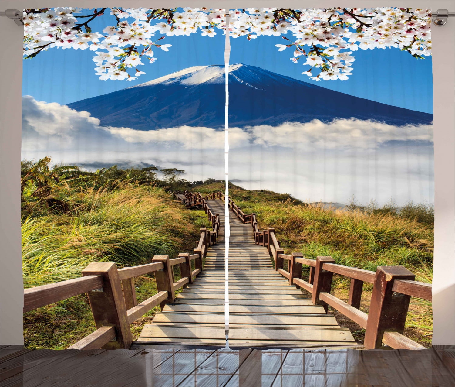 Nature Curtains 2 Panels Set, Cloudy Mountain Valley Road Spring ...