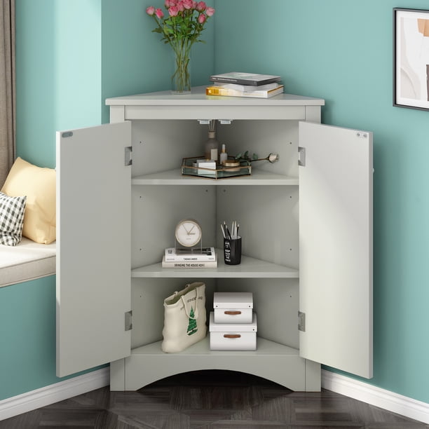 Triangle Bathroom Storage Cabinet, Wooden Corner Freestanding Floor ...