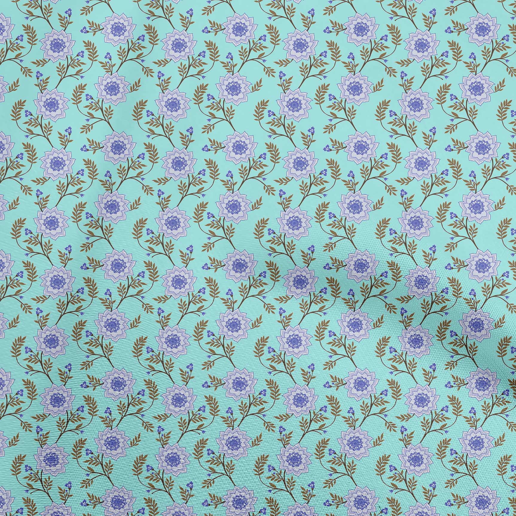 oneOone Velvet Turquoise Blue Fabric Jacobean Floral Sewing Material ...