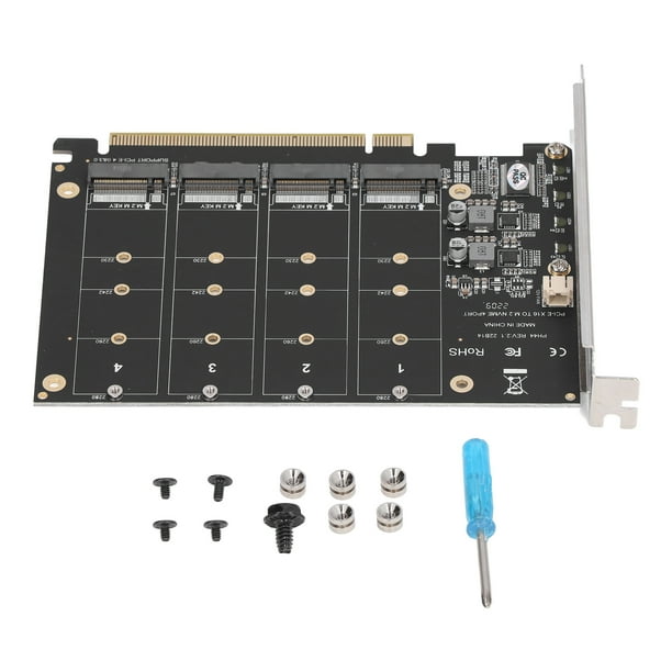 M.2 NVME SSD To PCIE X16 Adapter, 4 Port NVMe To PCI E Host Controller Expansion Card, High ...