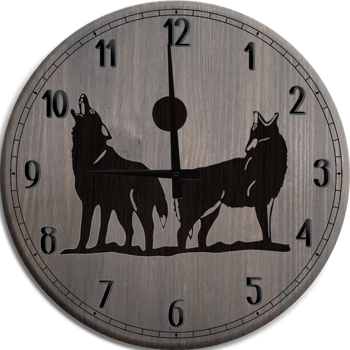 Large Wall Clock Wolves Howling at the Moon Wolf Pack Man Cave Wall ...