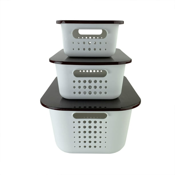 3pc Set Plastic Storage Containers with Lids - White - Walmart.com