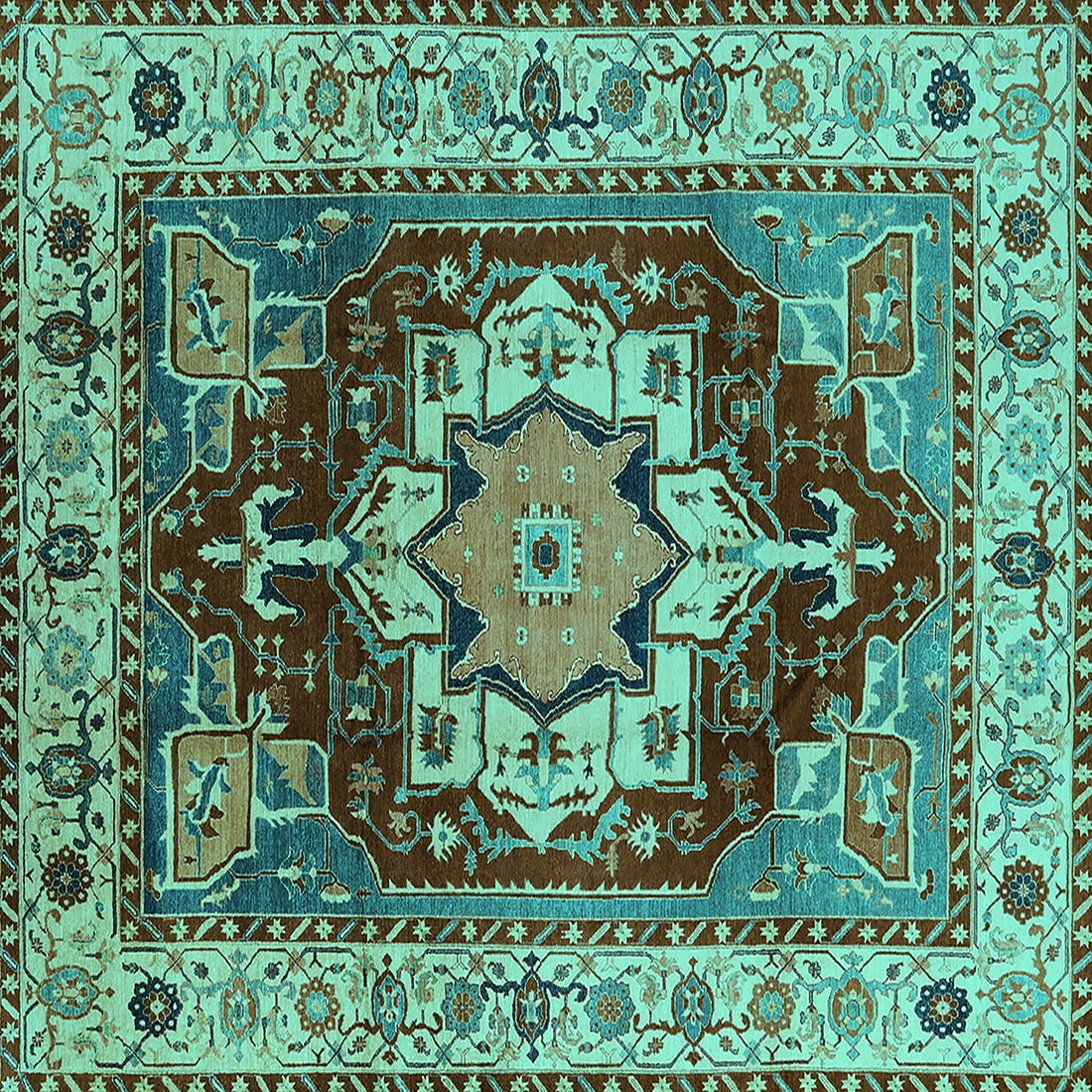 Ahgly Company Indoor Square Persian Turquoise Blue Traditional Area ...
