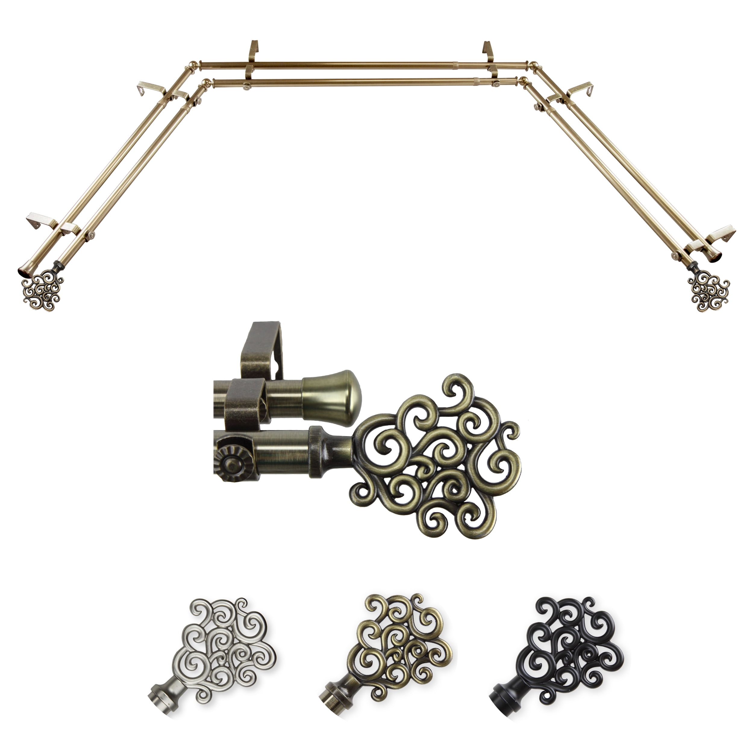 Goldie 13/16" Double Bay Window curtain rod Adjustable 20"-36", 38"-72 ...