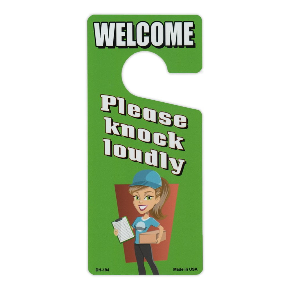 Door Knob Hanger, Metal, Welcome, Please Knock Loudly (Package, Food ...