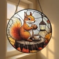Autumn Squirrel Scene With Lantern and Acorn Stained Glass Style Round ...