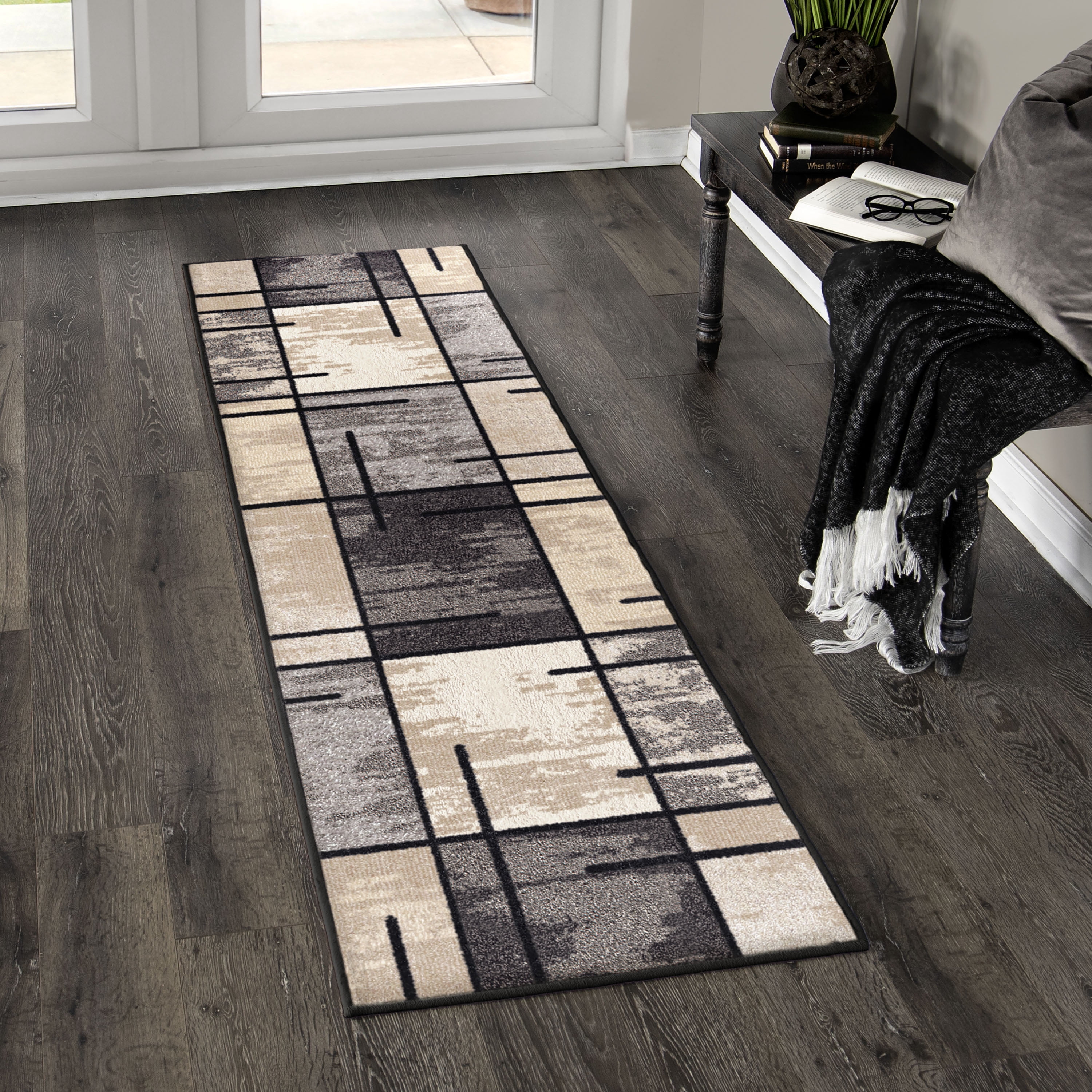 Better Homes & Gardens Spice Grid Area Rug, Gray, 1'11" x 7'5" Runner ...