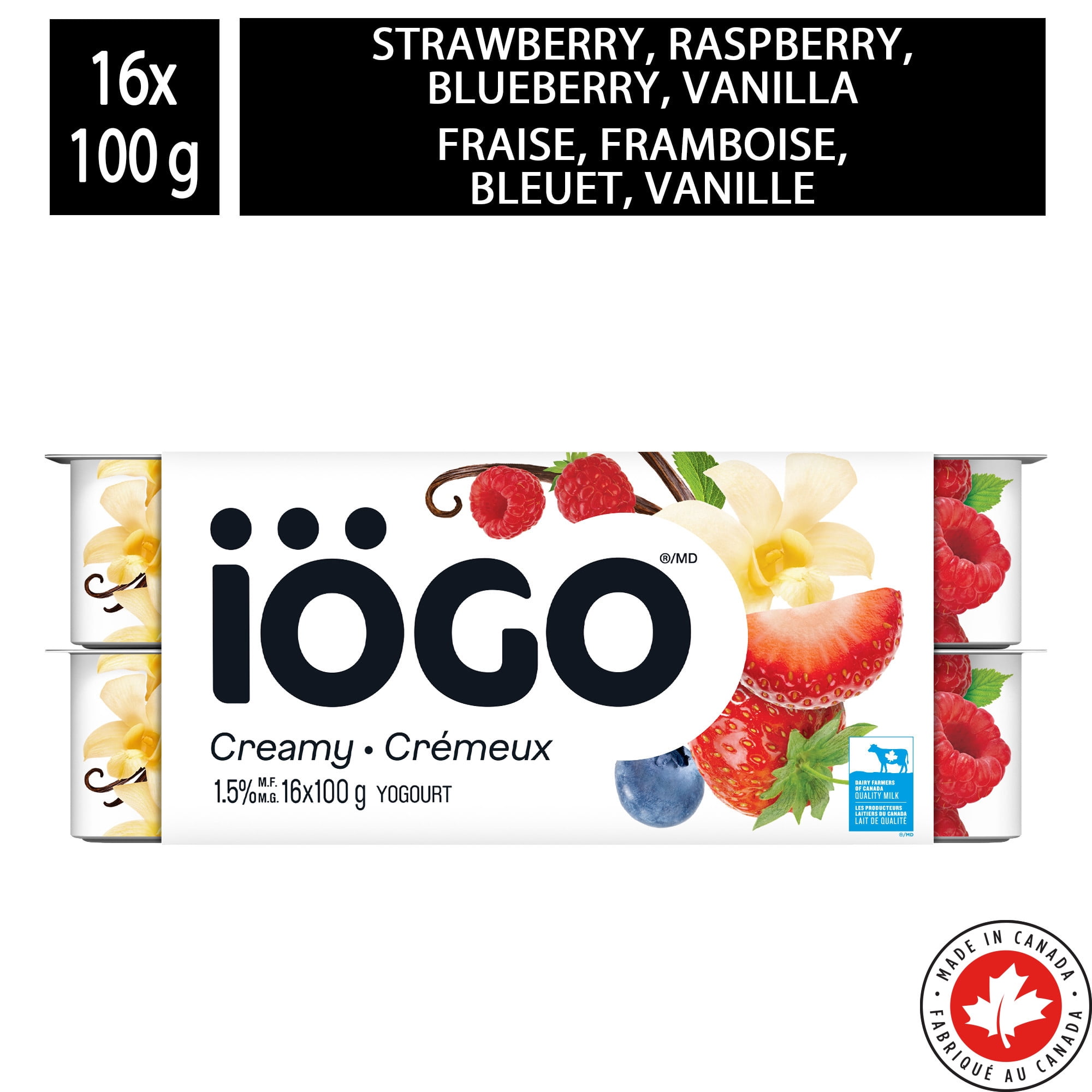 iOGO Strawberry, Raspberry, Blueberry, Vanilla Yogurt Cups 1.5% ...