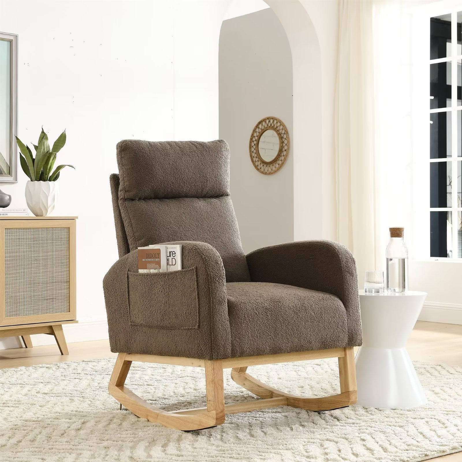 Accent Rocking Chair, Modern Fabric Armchair with High Backrest and ...