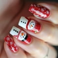 White Snowflake Press On Nails Mediums Square Artificial Nails Snowman ...