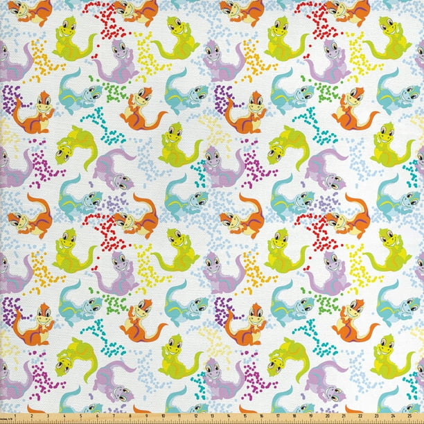 Dragon Fabric by The Yard, Happy Friendly Dragons Cartoon Characters ...